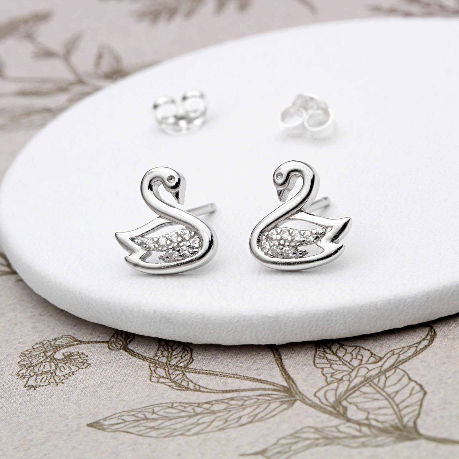 Sterling Silver and Cubic Zirconia Swan Ear Studs | A Touch of Silver