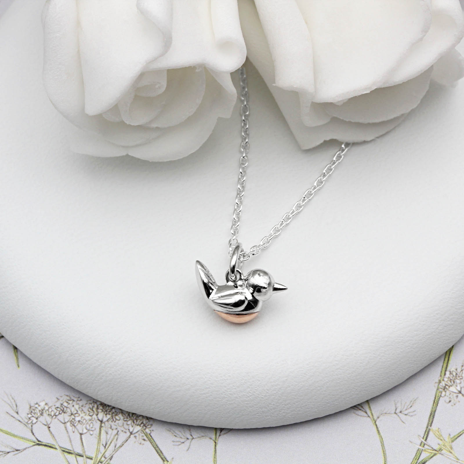 Small Sterling Silver and 18ct Rose Gold Vermeil Robin Necklace | A ...