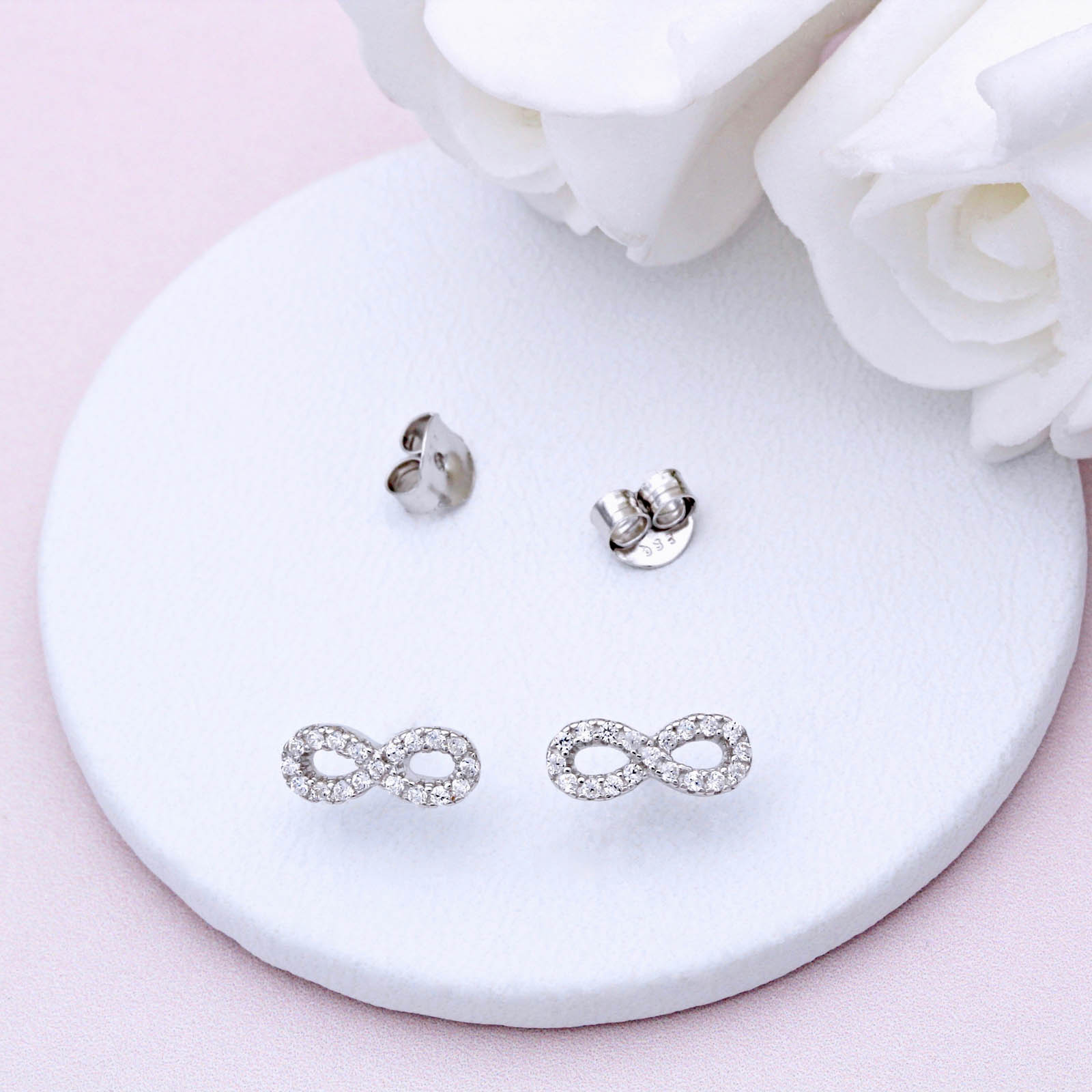 Sterling Silver and Cubic Zirconia Infinity Ear Studs | A Touch of Silver