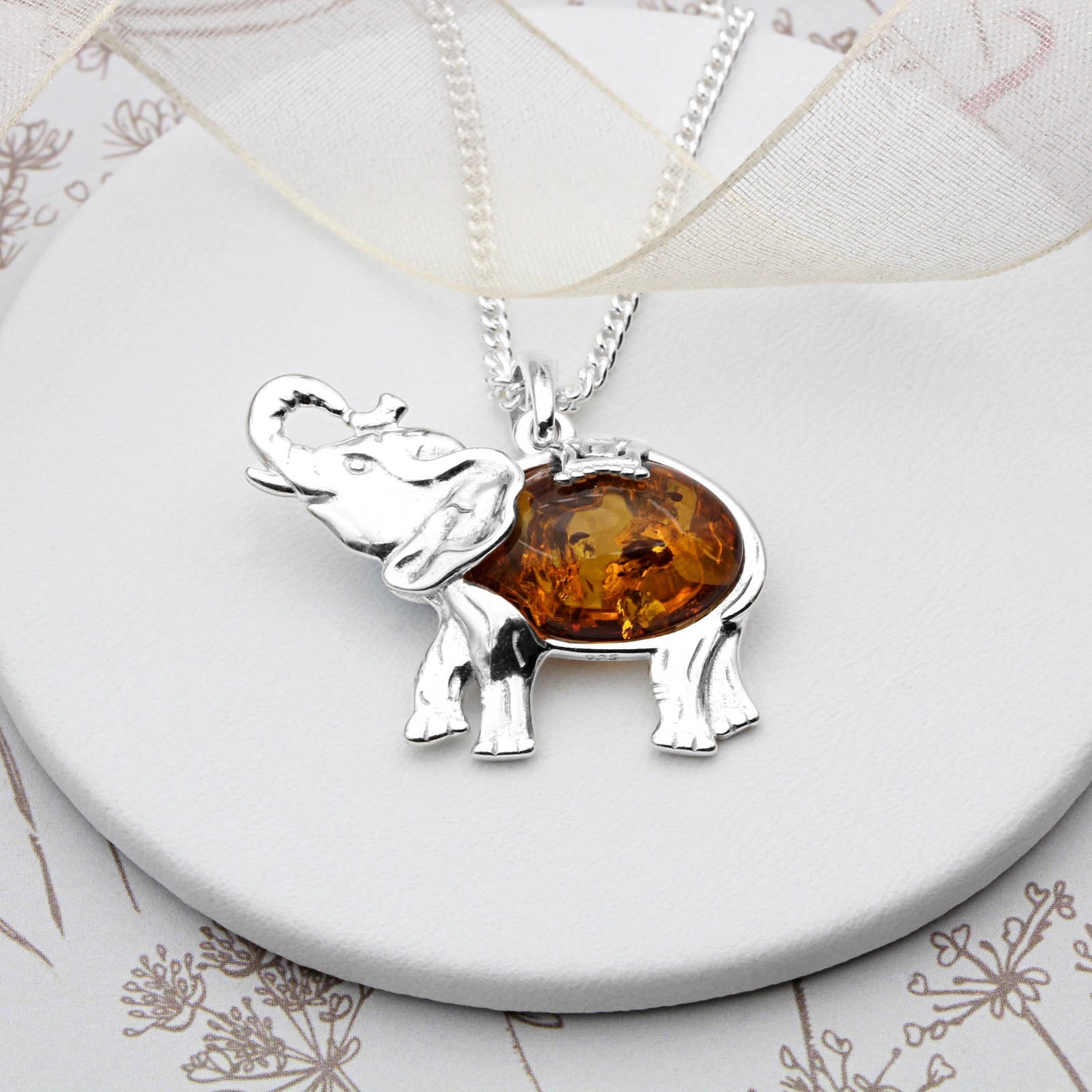 Sterling Silver and Amber Elephant Necklace | A Touch of Silver