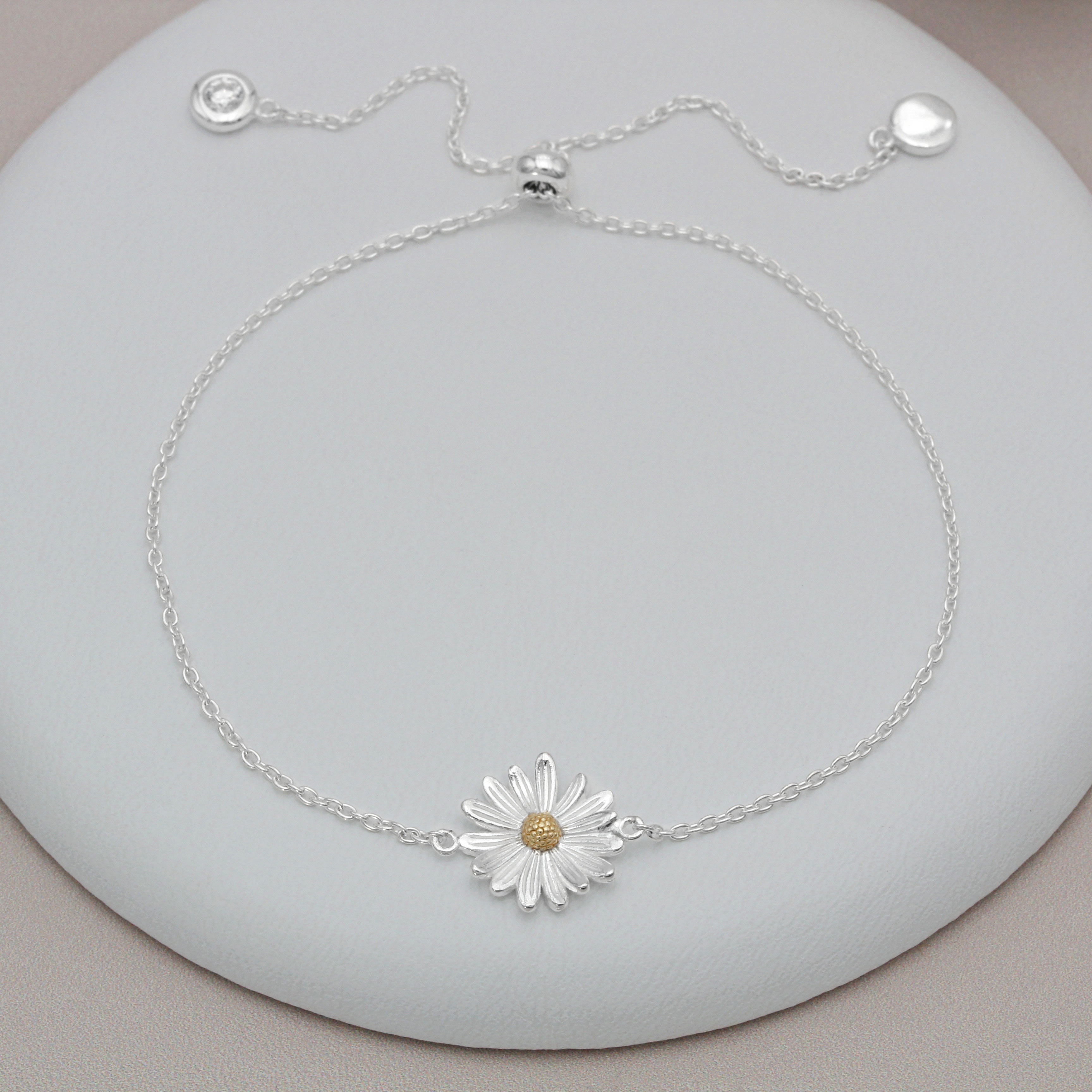 Sterling Silver and 18ct Gold Vermeil Daisy Slider Bracelet | A Touch ...