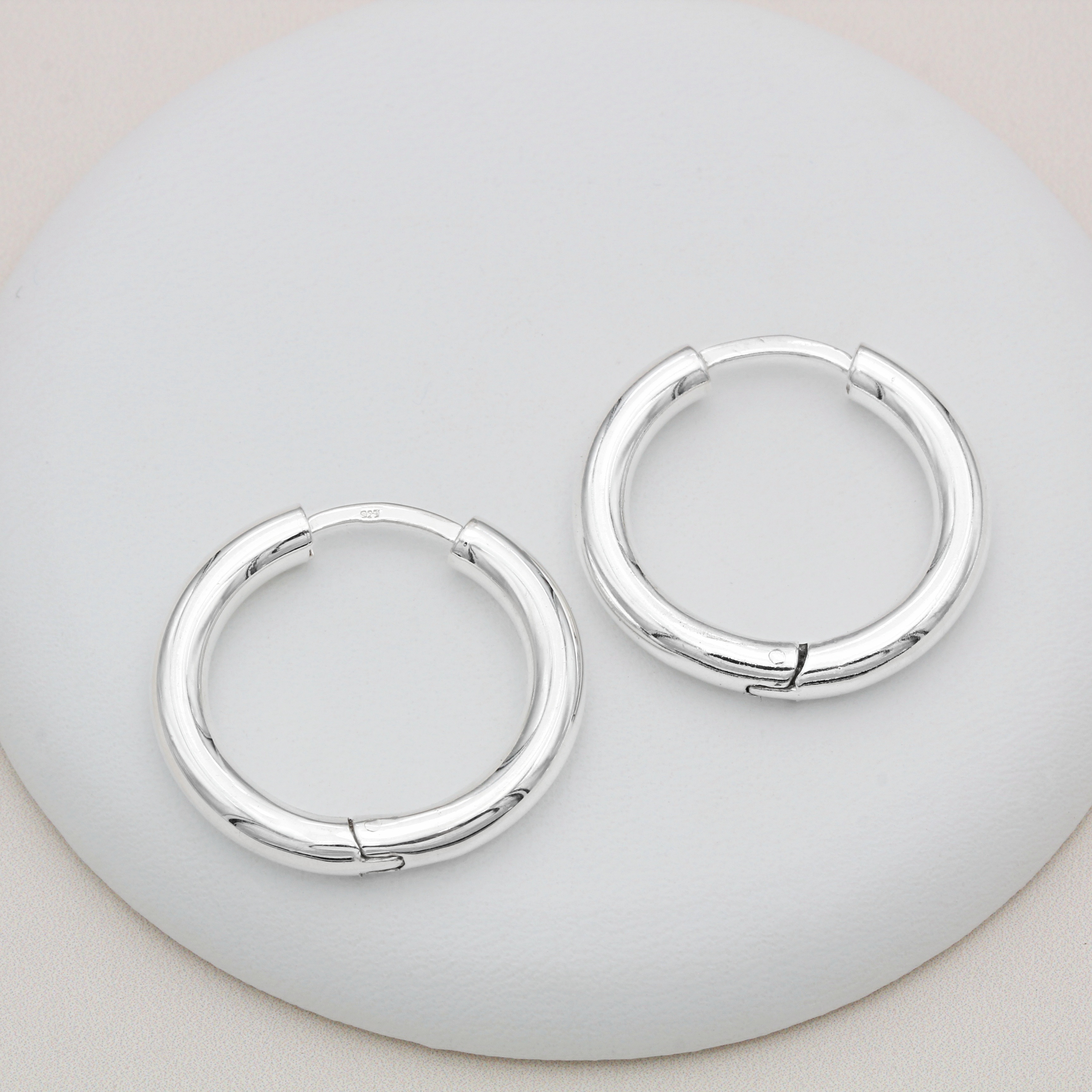 Sterling Silver Thick Hinged Plain Larger Hoops | A Touch of Silver